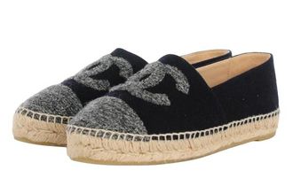Chanel Navy and Grey Wool Espadrilles Size 39