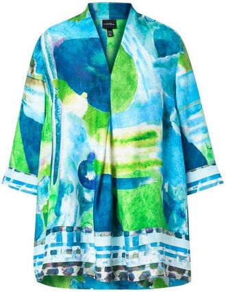 Ulla Popken Longbluse Satinbluse Bord&uuml;ren A-Linie Kelchkragen 3/4-Arm