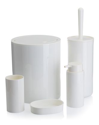 HowHomely Badezimmer Set mit Klob&uuml;rste Seifenspender Zahnputzbecher Seifenablage und M&uuml;lleimer | Wei&szlig; Badezimmer Zubeh&ouml;r Set | Modern Badaccessoires Set (Carmen