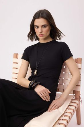 Trendyol Midi-Kleid, gerade geschnitten, kurz&auml;rmelig, casual - Schwarz