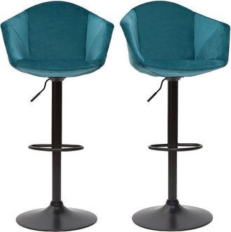 Miliboo Tabourets de bar réglables pivotants 360° en velours bleu pétrole et métal (lot de 2) TAYA