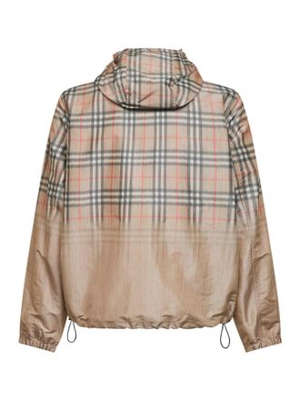 Burberry Mens Sand Beige Gradient Check Hooded Jacket Viscose Bomber