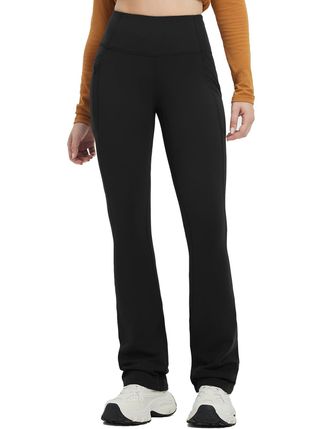 Baleaf Damen Thermo Flared Leggings mit Taschen High Waist Fleece gef&uuml;tterte Thermohose Thermal Leggings Bootcut Winter Warm Jogginghose Slim Fitness Schwarz