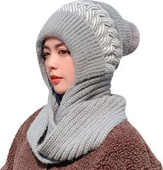 Generic Bonnet Femme Hiver Bonnet Femme Chapeau Femme Hiver Confortable Classique - Slouchy avec &Eacute;charpe Int&eacute;gr&eacute;e, Look Maman-Enfant Tendance, Tricot Laine Do