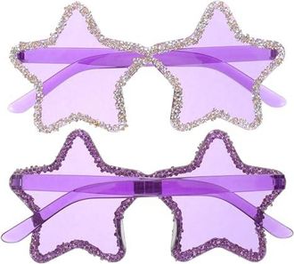 BESTONZON Lot de 2 Lunettes de Soleil sans Monture en Forme D&eacute;toile, Couleur Violette avec D&eacute;corations, Lunettes de F&ecirc;te Fantaisie pour Femmes, Accessoires L&eacute;ge