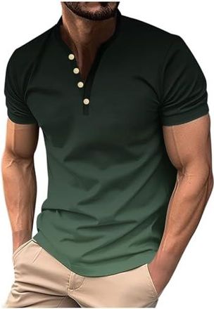 Generic Chemise Henley l&eacute;g&egrave;re et d&eacute;contract&eacute;e pour homme - Classique - Respirant - Extensible - Coupe ajust&eacute;e - Bouton confortable - Manches courtes - Pour le