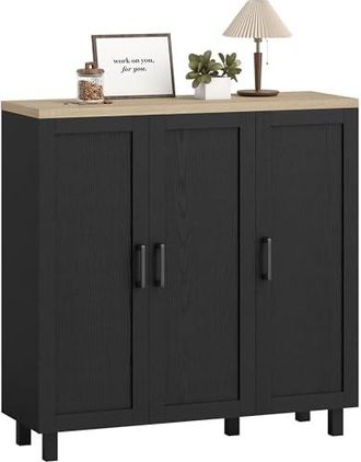 HOMCOM 3 Door Narrow Sideboard, Living Room Sideboard with Adjustable Shelves, for Kitchen, Entryway, Dining Room, Bedroom, Black, 90x30x90 cm, 90x30x90 cm