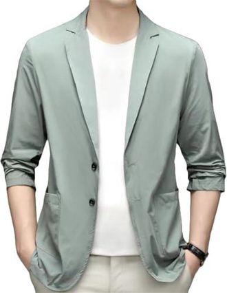 Generic Kyayu Veste d&eacute;t&eacute; en soie glac&eacute;e pour homme - Blazer daffaires &agrave; revers - Manteaux de sport d&eacute;t&eacute; pour homme, Vert, 3XL