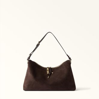 Furla Debby Schultertasche L Toni Espresso Braun Wildleder + Sidney-kalbsleder Damen