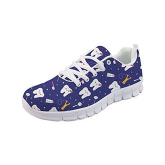 Hugs Idea Baskets de course légères pour femme avec impression dentaire en maille aérée, Dent de dessin animé bleu marine, 37 EU