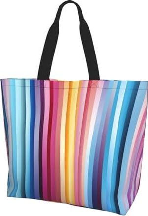Generic Rayures Rainbow Sac A Main Femmes Imperm&eacute;able Tote Bag Pliable Sac Fourre Tout Pour Travail Shopping Quotidienne