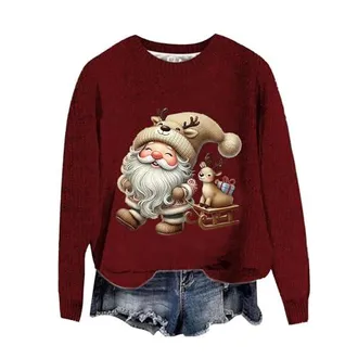 Generic 2025 Pull Femme Noel- Pull Chaud Manches Longues D&eacute;contract&eacute; Imprim&eacute; Ample Sweater Chic Et Elegant Classiques Doux Confortable Polyvalent Pullover Aut