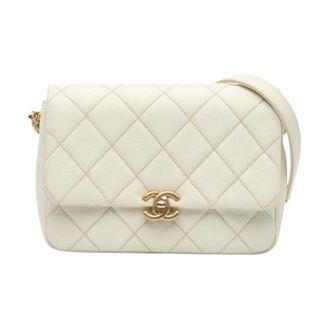 Chanel Sac bandouli&egrave;re matelass&eacute; en caviar pr&eacute;-poss&eacute;d&eacute; - Femme - Pre-owned - Blanc - Taille: ONE Size