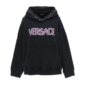 Versace Cotton Logo Sweatshirt - - Sweatshirts & Hoodies - Damen - Schwarzk - XS