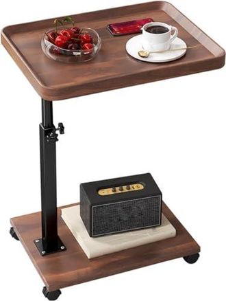 Generic Table dappoint r&eacute;glable en Forme de C avec Plateau pivotant &agrave; 360&deg;, roulettes r&eacute;glables en Hauteur et Finition textur&eacute;e, id&eacute;ale for Le canap&eacute; du Salon