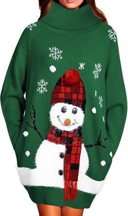 Pink Queen Robe pull surdimensionn&eacute;e pour femme - Col roul&eacute; - En grosse maille - Pour No&euml;l, vert fonc&eacute;, S