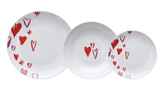 Tognana Madison Service de table pour 6 personnes, 18 pi&egrave;ces, porcelaine blanche et rouge