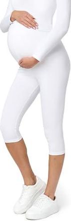 Be Mammy Leggings de maternité en Coton 3/4 Courts Confortables et Opaques 3/4 Pantacourt Pantalon Grossesse Maternité BE20-229 (Blanc 4XL)