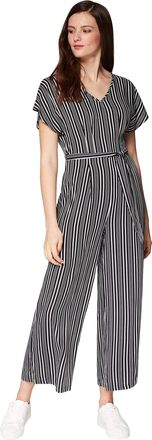 Mavi Damen Relaxed Jumpsuit Short Sleeve Overalls 100781, Gestreift, Gr. Small (Herstellergr&ouml;&szlig;e: S/), Schwarz (Black Stripe 900)