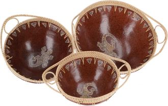 Guru Shop Runde Umflochtene Keramikschale, Obstschale, Dekoschale - Design 14, Size:groß (30x12cm Hoch)