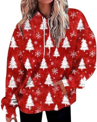 Generic Sweat à capuche de Noël pour femme, pull de Noël à paillettes avec poche, pull à manches longues pour femmes, pulls décontractés pour les vacances, c-