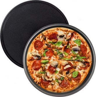 Generic 2er Set Pizzablech, &Oslash; 26.5cm/10 Zoll Rund Pizza Backblech, Backset Antihaft Beschichtetem Carbonstahl, Pizza & Flammkuchen, Pizzaform