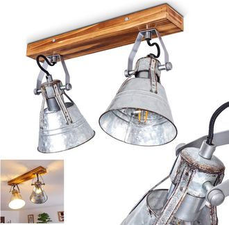 HOFSTEIN Deckenleuchte Berkeley Dark, verstellbare Deckenlampe aus Metall/Holz in Zink, 2-flammig, Lampenschirme dreh- u. schwenkbar, 2 x E27-Fassung, Spot im 