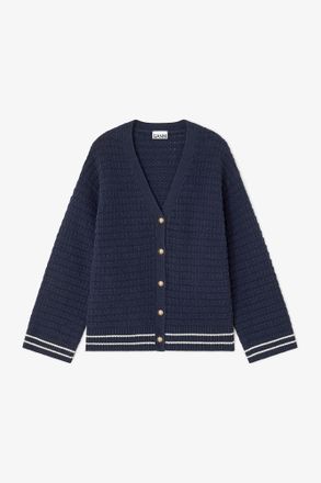 Ganni marineblau Dunkelblaue Wollstrickjacke Wolle - Gr&ouml;&szlig;e XXS