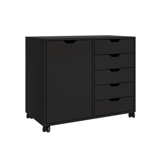 Relaxdays Rollcontainer, 5 Schubladen & 2 F&auml;cher, HBT: 65x78x40 cm, B&uuml;roschrank, Aktenschrank mit Rollen, B&uuml;ro, schwarz