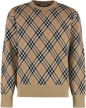 Burberry Homme, Pulls, Multicolore, Taille: L Pull ras du cou &agrave; motif carreaux