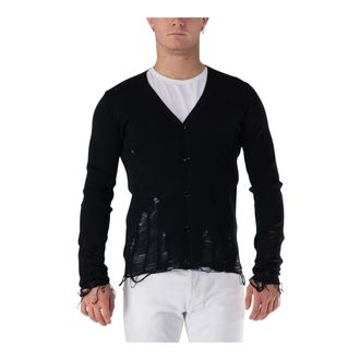Maison Margiela Homme, Pulls, Noir, Taille: L Cardigan déchiré avec encolure en V