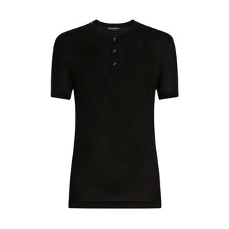 Dolce & Gabbana Homme, Chemises, Noir, Taille: S T-shirt Henley en soie