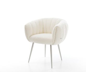 DELIFE Esszimmerstuhl Jada-Flex Boucl&eacute; Wei&szlig; 4-Fu&szlig; konisch Edelstahl Taschenfederkern, Esszimmerst&uuml;hle
