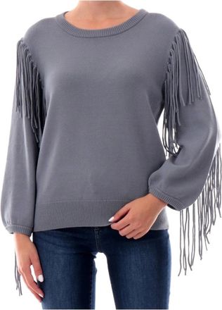 Marella Femme, Pulls, Gris, Taille: 42 FR Pull Gris à Franges Urban Trendy Look