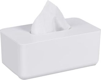 Relaxdays Tücherbox mit Bambus-Deckel, für Bad, Taschentuchbox, modernes Design, HxBxT: 10x23x13 cm, Kunststoff, weiß