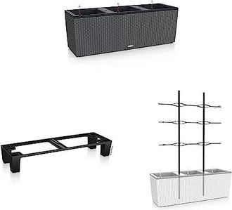 Lechuza Trio Cottage 30 Pflanzgefäß mit ERD-Bewässerungs-System, Granit, 100 x 32 x 34 cm & Sockel, Neutral, 98x30x15 cm & Rankgitter, Neutral