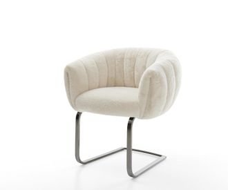 DELIFE Freischwinger Jada-Flex Pl&uuml;sch Creme-Wei&szlig; Freischwinger flach Graphit Taschenfederkern, Esszimmerst&uuml;hle