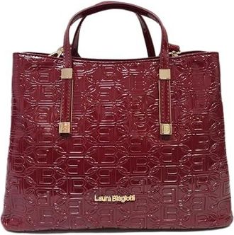 Laura Biagiotti Sac femme ligne arcade, cuir synthétique peint, impression LB, poignées doubles et bandoulière amovible, dimensions 30 x 12 x 22 cm, accessoires or AR