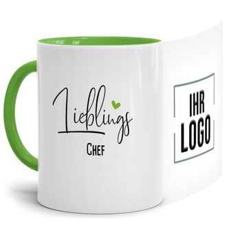 Tassendruck Personalisierte Tasse mit Logo bedrucken - Lieblings-Chef - Geschenke zum Firmenjubil&auml;um, Chef, Kaffee-Becher mit Logo | 300 ml, Innen & Henkel Hellgr