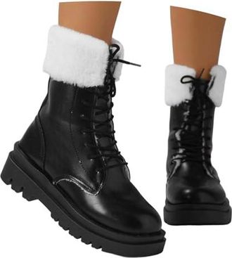 Generic Bottes dhiver femme &agrave; talon large avec la&ccedil;age pour une marche confortable et une isolation thermique optimale en ext&eacute;rieur (Black, 36)