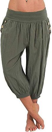 ORANDESIGNE Vert Pantalon 3/4 Casual Femmes Pantacourt Ample Elastique Sarouel Lâche Fitness Sport Yoga Shorts Harem Leggings Court de Plage Grande Taille A Vert 