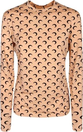 Marine Serre Homme, Tops, Beige, Taille: M Haut &agrave; Manches Longues en Jersey Imprim&eacute; Lune