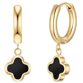 Glanzst&uuml;cke M&uuml;nchen Ohrringe - Edelstahl Creolen Achat Kleeblatt - Gr. unisize - in Gold - f&uuml;r Damen