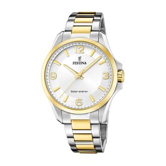 Festina Homme, Accessoires, Gris, Taille: ONE Size Montre en Acier Quartz, Bo&icirc;tier Blanc, Bracelet Or