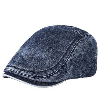 Generic Chapeau vintage en denim d&eacute;lav&eacute; for femme, casquette de taxi, chapeau plat d&eacute;t&eacute; for le soleil Pour lautomne et lhiver(Deep blue)