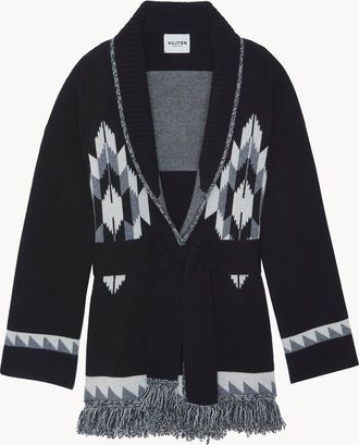 Kujten Veste cachemire col châle à franges, 4 fils - Veste Micky