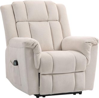 HOMCOM Homcom - Fauteuil massant chauffant inclinable repose-pieds int&eacute;gr&eacute; poche rangement tissu velours chenille beige