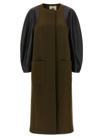 Fendi Wool Felt & Leather Coat - olive