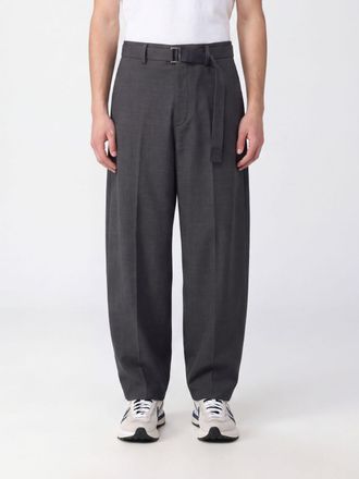 sacai Pantalon large en m&eacute;lange de laine avec ceinture r&eacute;glable &agrave; la taille