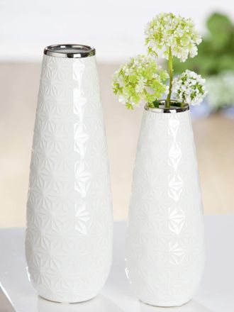 Gilde Vase Valencia Weiss Silber Dekor Platin 20 cm (Bild rechts)